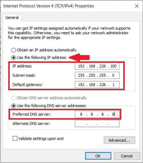 How to connect to an IP camera from a computer without DHCP